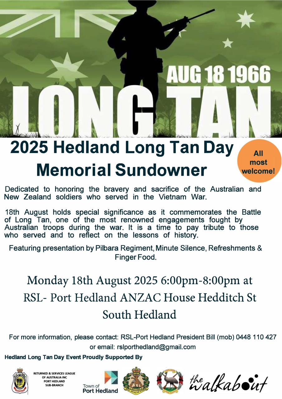 2025 Hedland Long Tan Day - Memorial sundowner » Town of Port Hedland