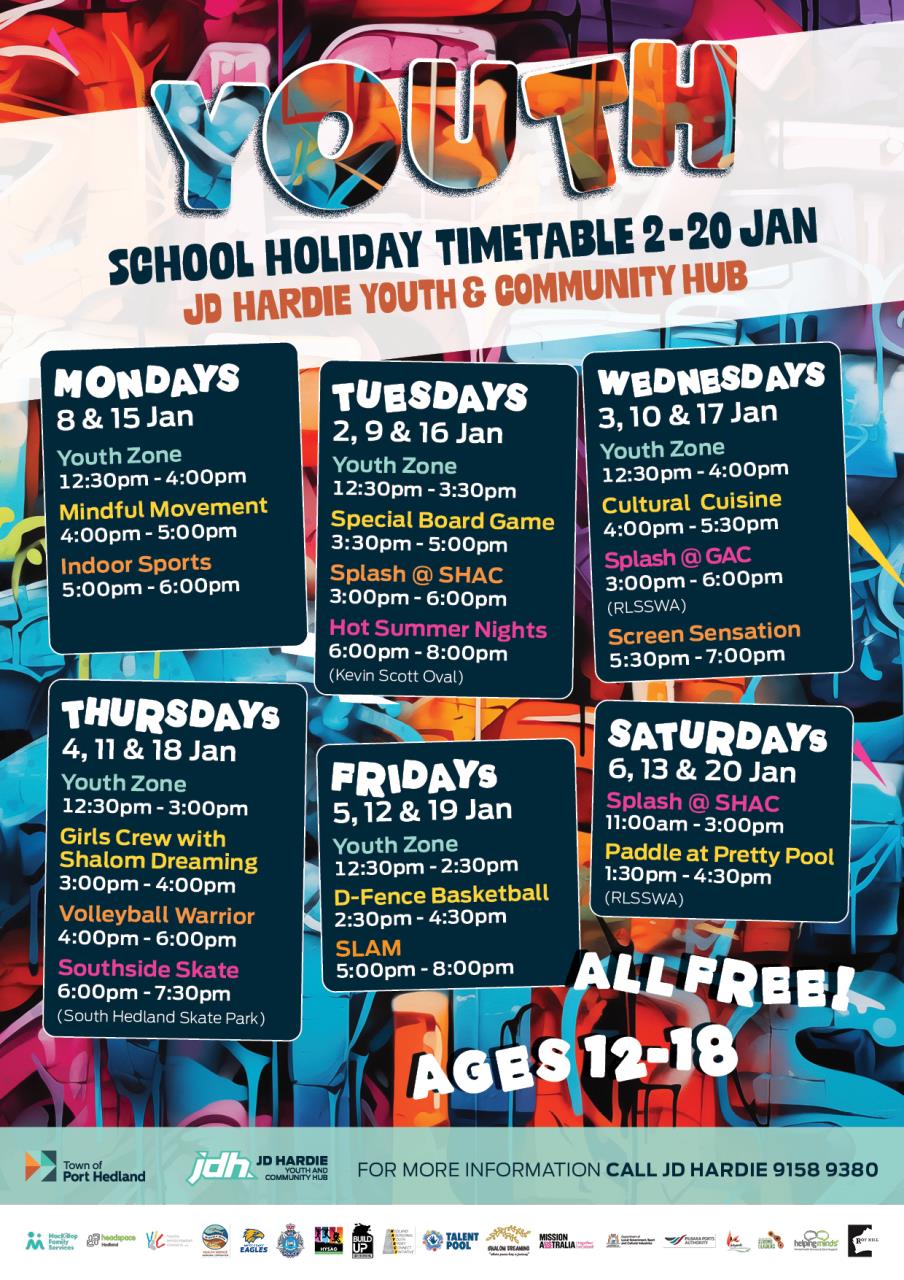Youth School Holiday Timetable: 02 Jan - 20 Jan » Town of Port Hedland